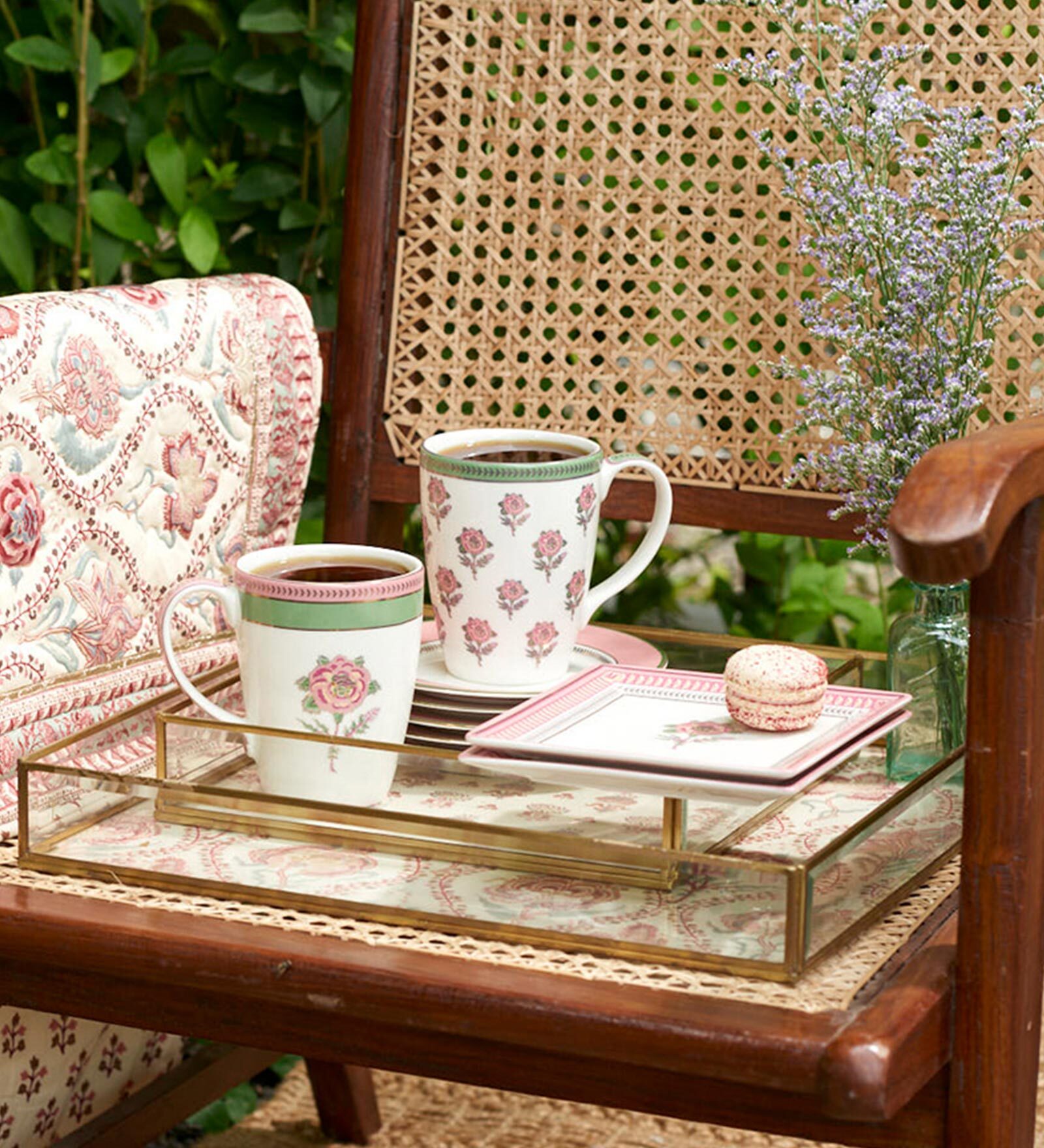 Buy Lavana Ivory Colour Glass & Fabric Desk Tray by Ritu Kumar Home by ...