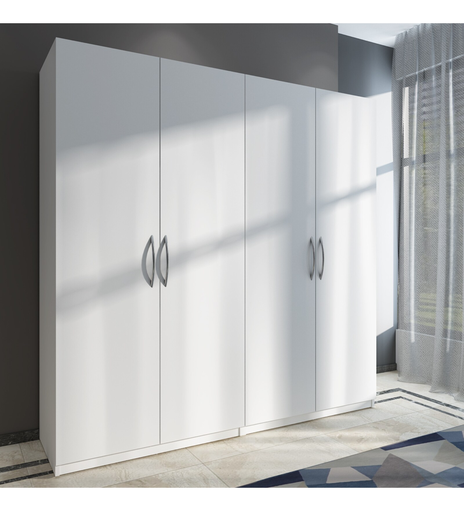 Buy Lazel 4 Door Wardrobe in Frosty White Finish Online - 4 Door ...