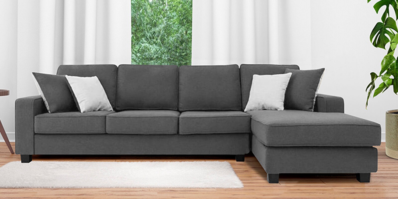 Buy Ladybug Fabric LHS Sectional Sofa in Charcoal Grey Colour at 57% ...