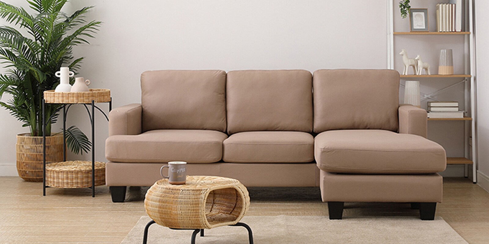 Buy Lamcy Fabric LHS Sectional Sofa In Light Brown Colour at 35% OFF by ...