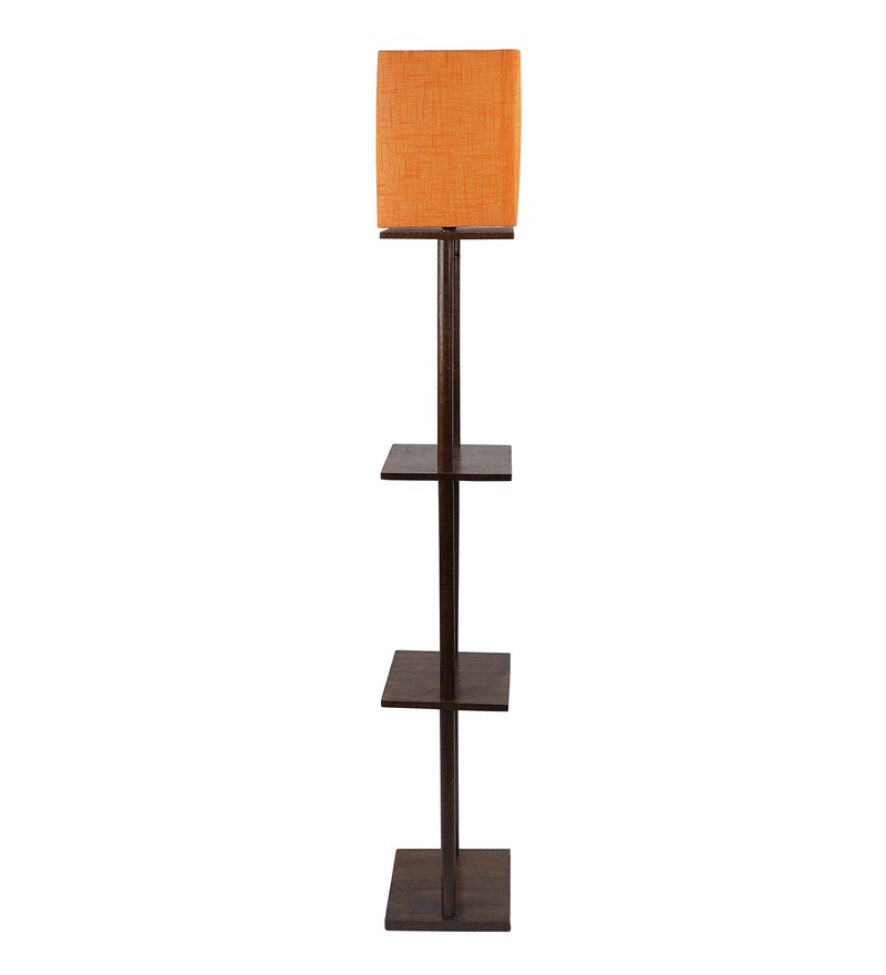 Buy Ladder Lamp In Solid Wood Walnut Polish With Orange Shade By Sanded ...