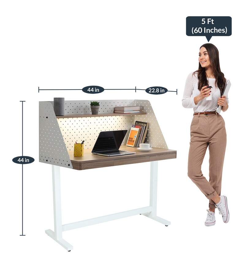 Buy Lara Study Table in White & Oakwood Finish by Atmosphere Online ...