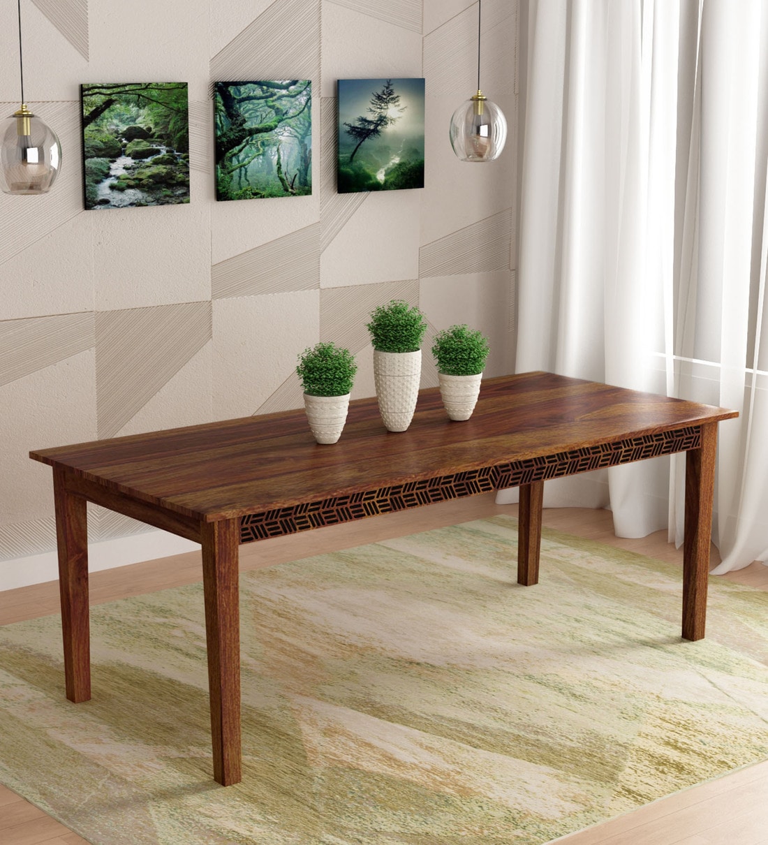 Buy Lerro Sheesham Wood Eight Seater Dining Table in Provincial Teak ...