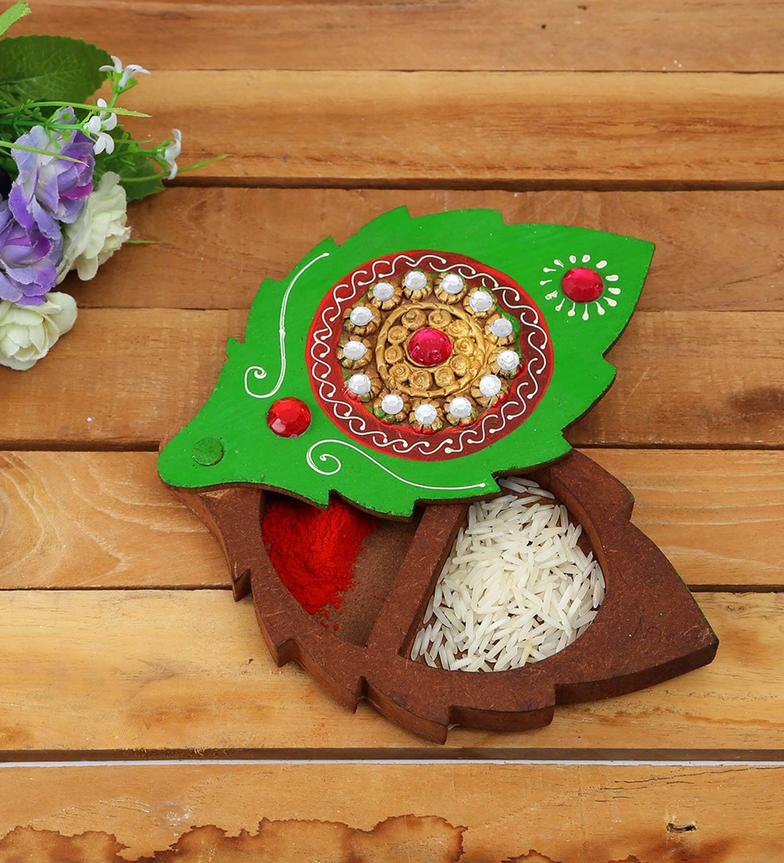 Buy Multicolour Wood Leaf Design Wood And Clay Jewelry Decorative Box ...
