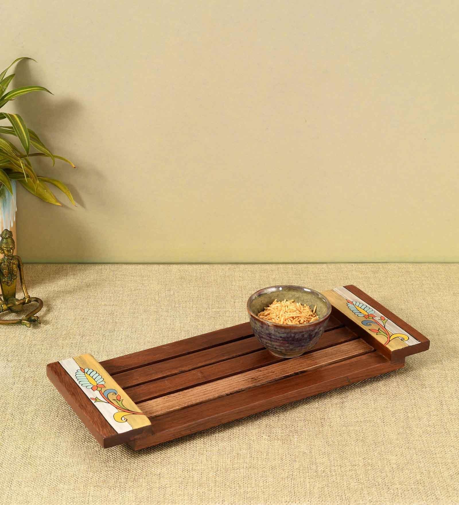 Buy Leaf patterns Beige Mango Wood Serving Tray at 18% OFF by Aakriti ...