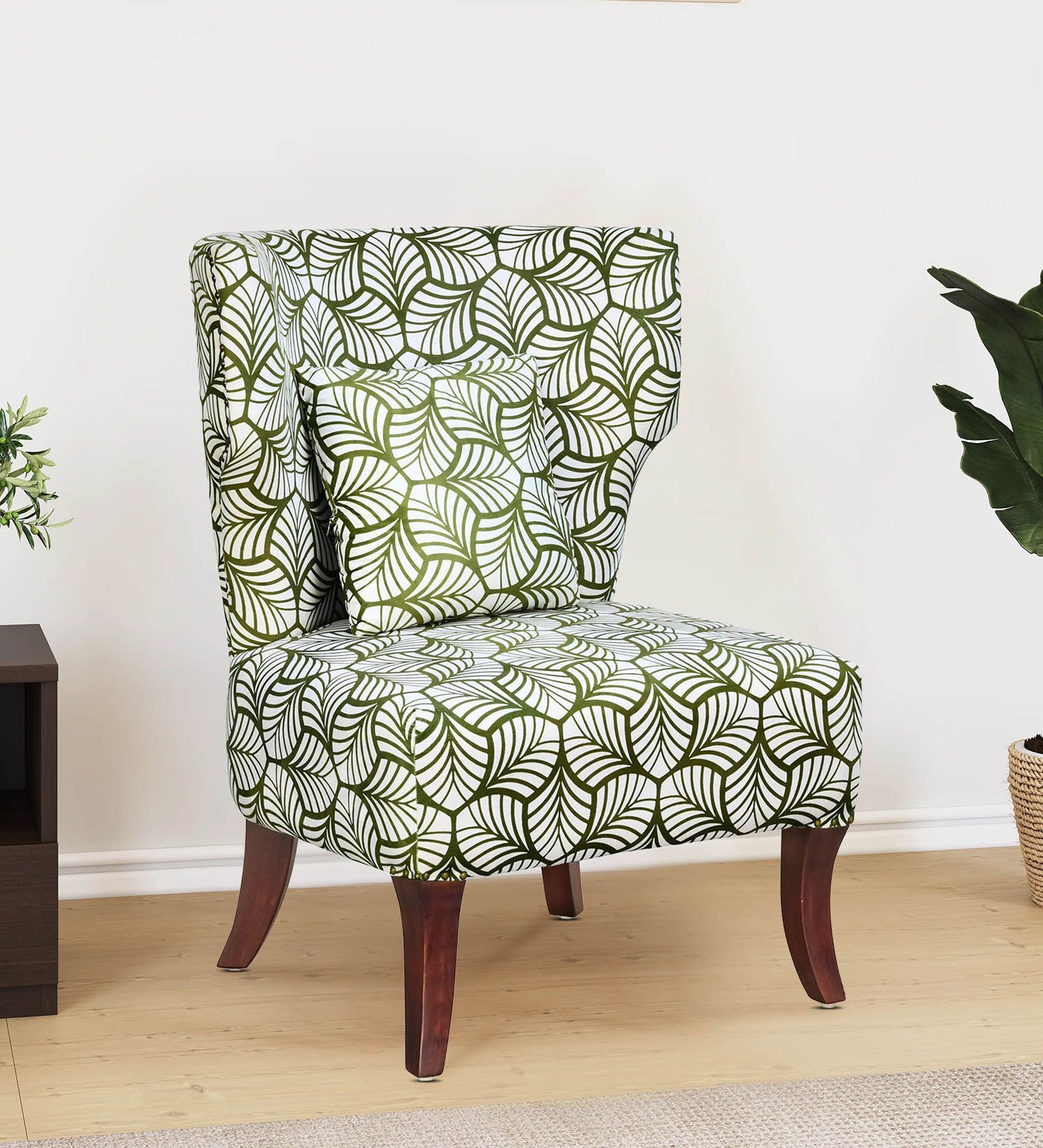 Buy Leafy Fabric Slipper Chair in Green & White Color at 48% OFF by ...