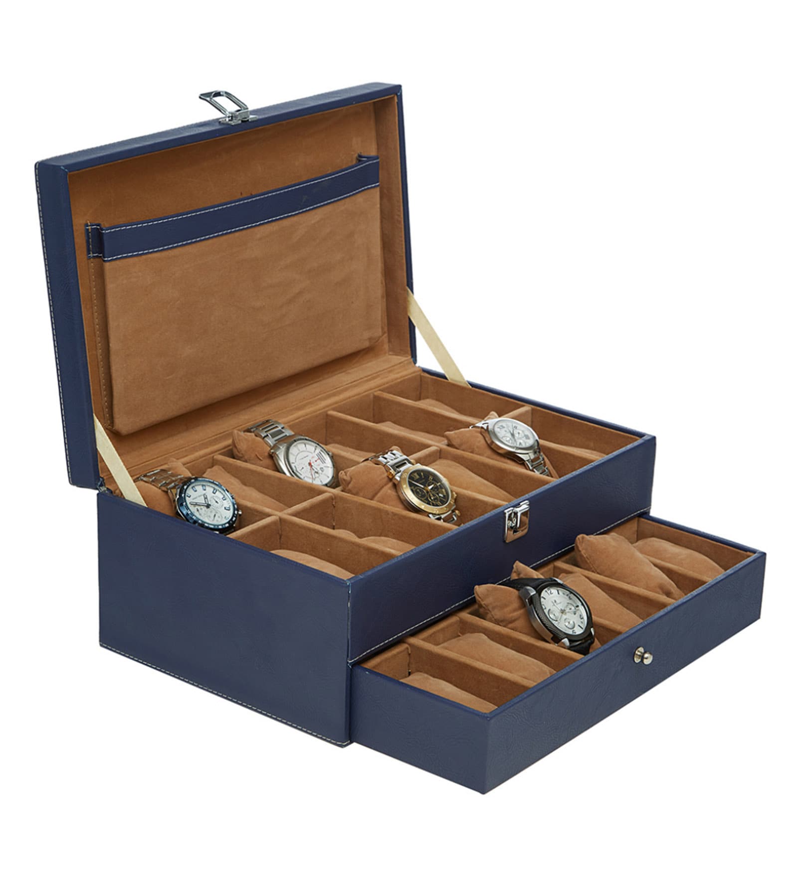 Buy 24 Slots Leatherite Watch Organiser In Blue In Leather World Online ...