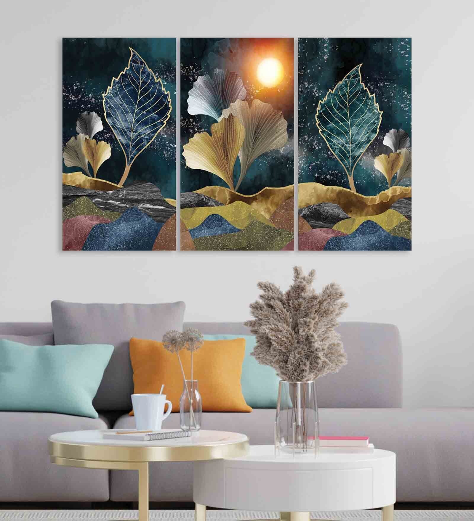 Buy Leaves Multicolour Canvas (Set of 3) Art Panels at 13% OFF by ...
