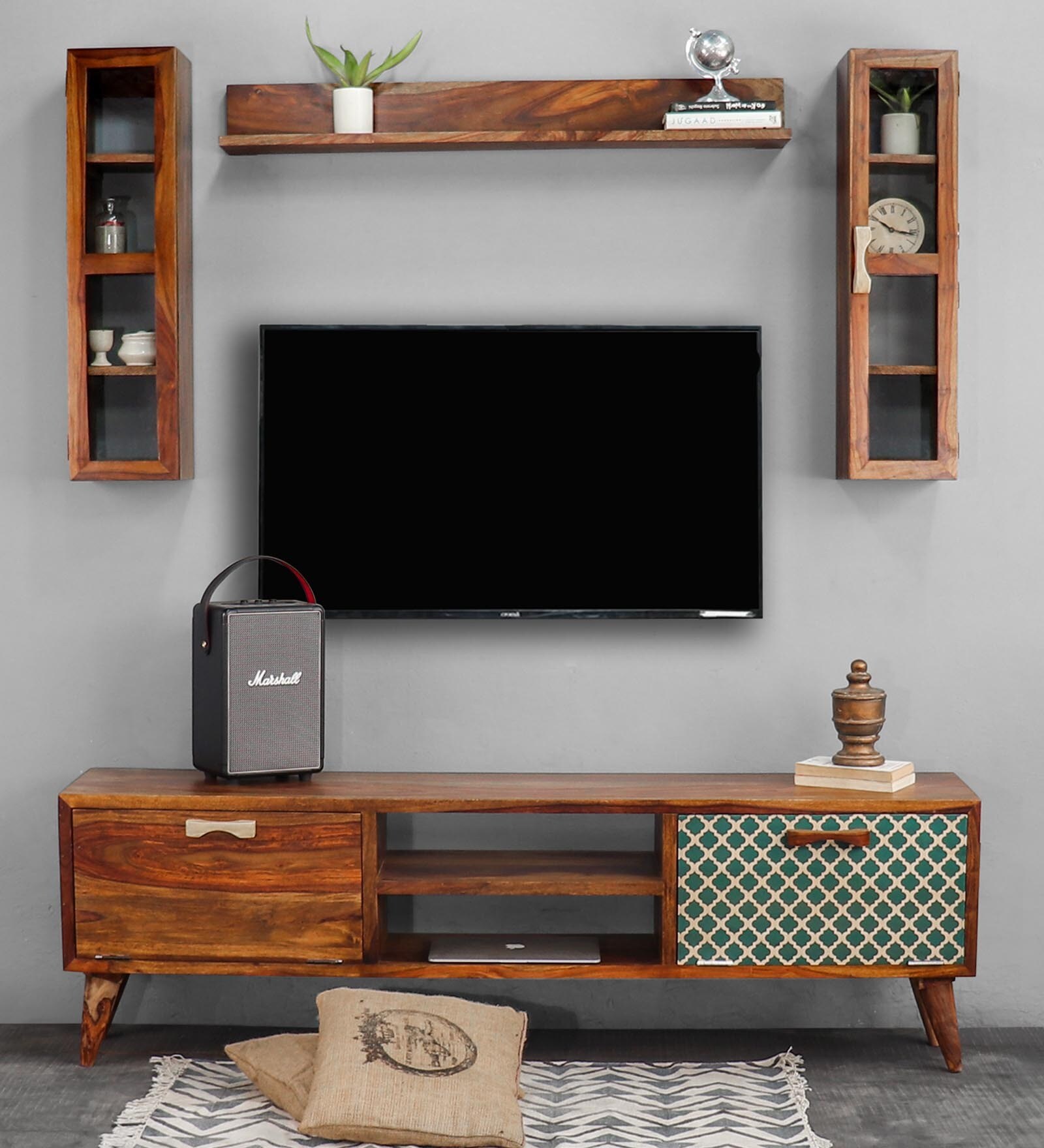 Buy Thyme Sheesham Wood TV Unit in Teak Finish for TVs up to 55\ at 41% ...