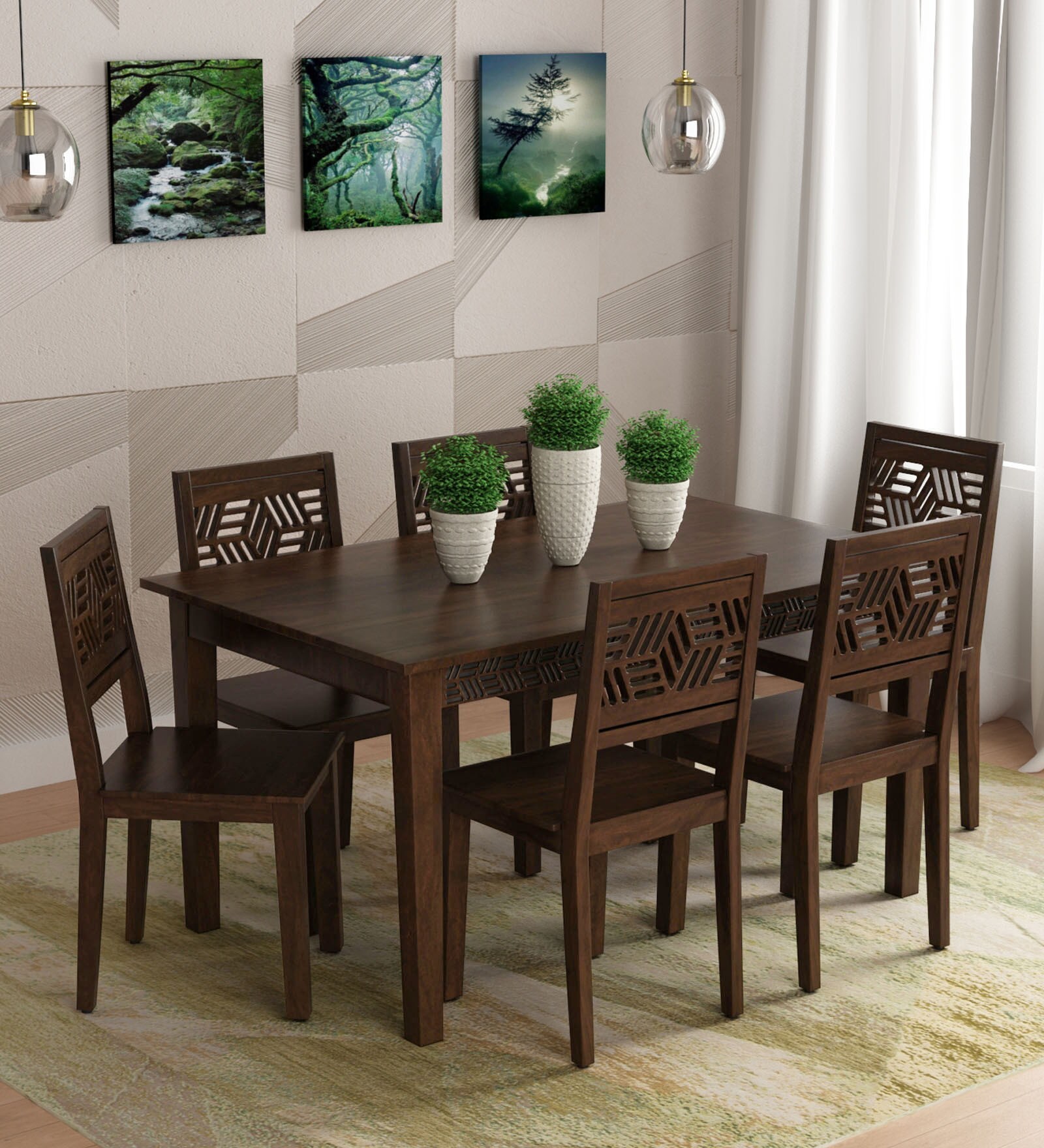 Buy Lerro Solid Wood Six Seater Dining Set in Warm chestnut Finish at 3% OFF by Woodsworth from ...
