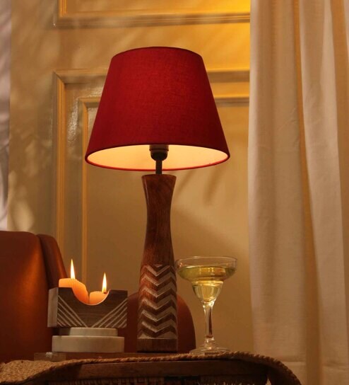 Buy Chevron Patterned E27 Holder Wooden Base Table Lamp (Brown Base ...