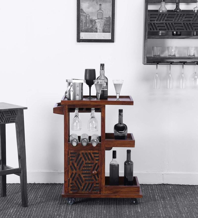Buy Lerro Solid Wood Bar Trolley in Provincial Teak Finish By ...