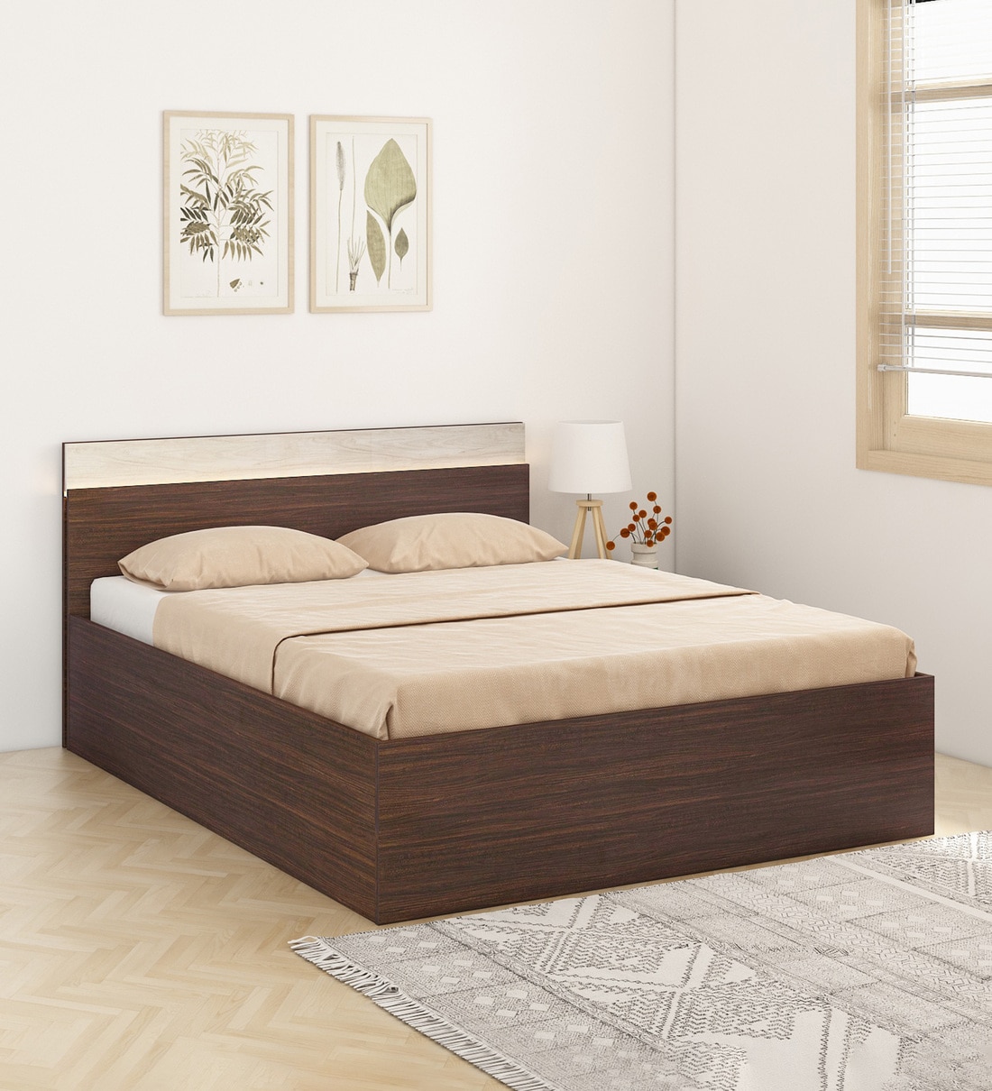 Buy Liara King Size Bed In Choco Walnut Finish With Hydraulic Storage ...