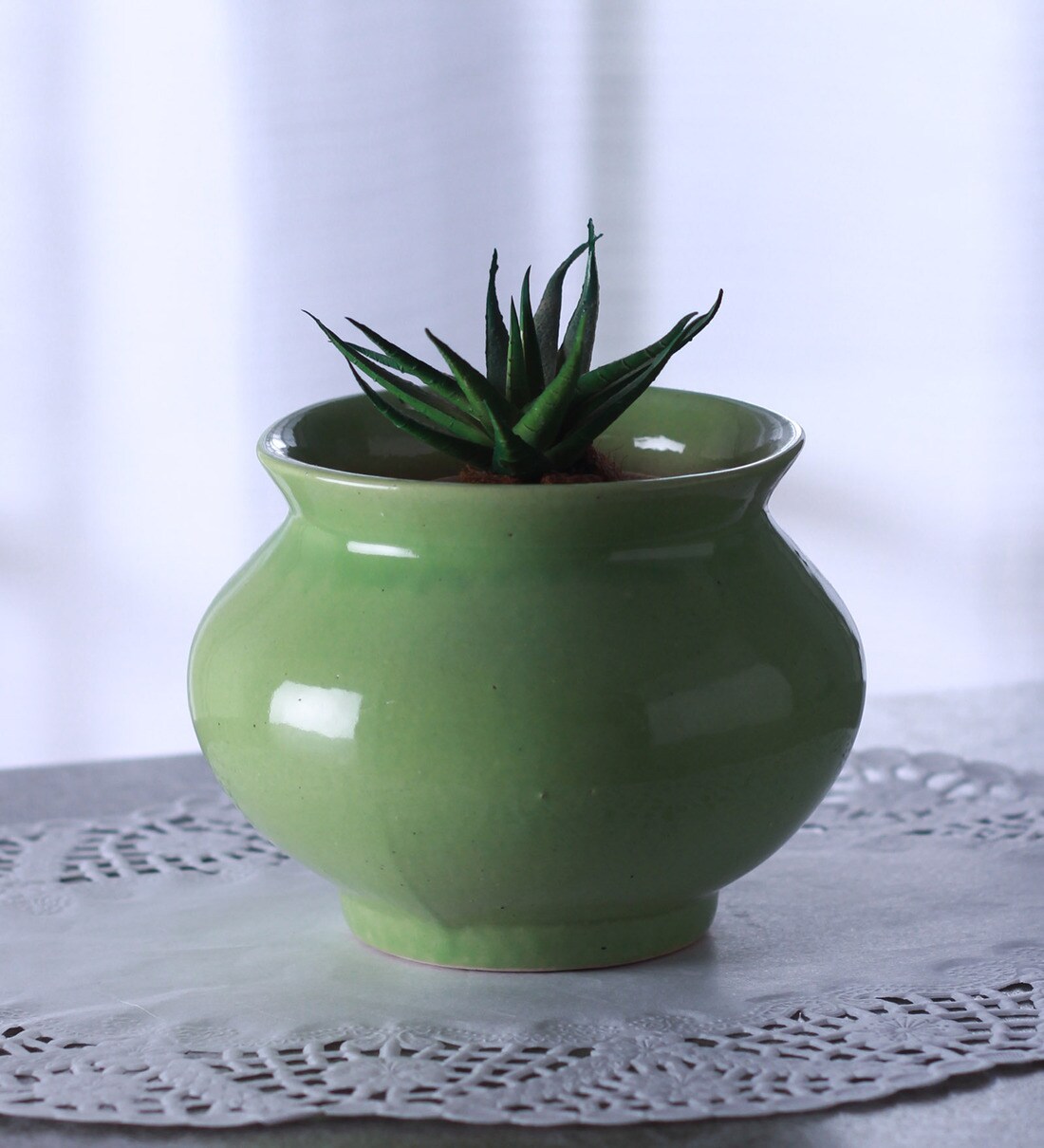 Buy Light Green Ceramic Matki Shape Table Top Desk Pot Pot By Gaia at ...