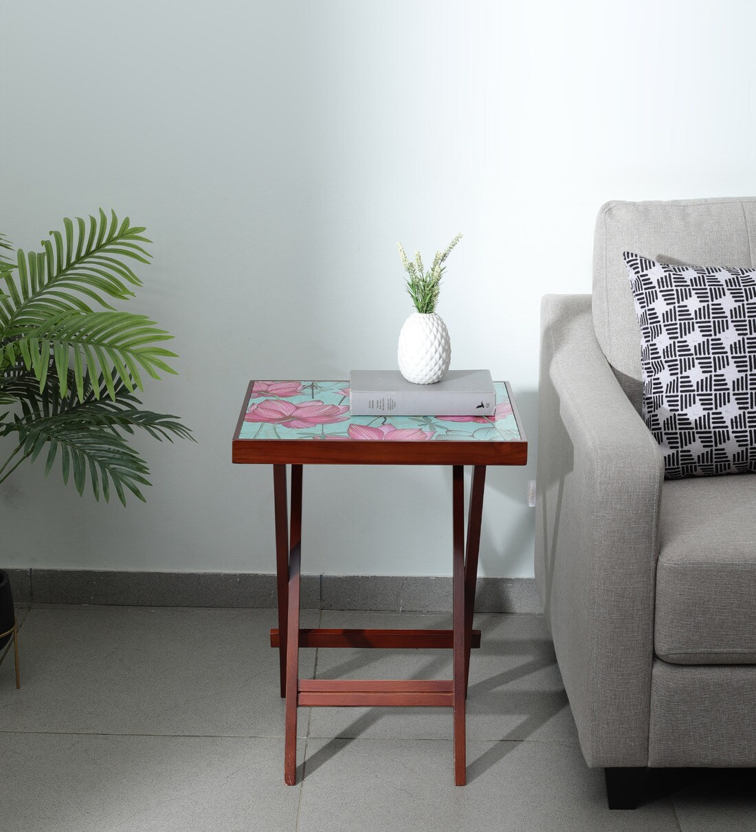 Buy Lilliflower Print Solid Wood Side Table in Brown Colour at 34% OFF ...