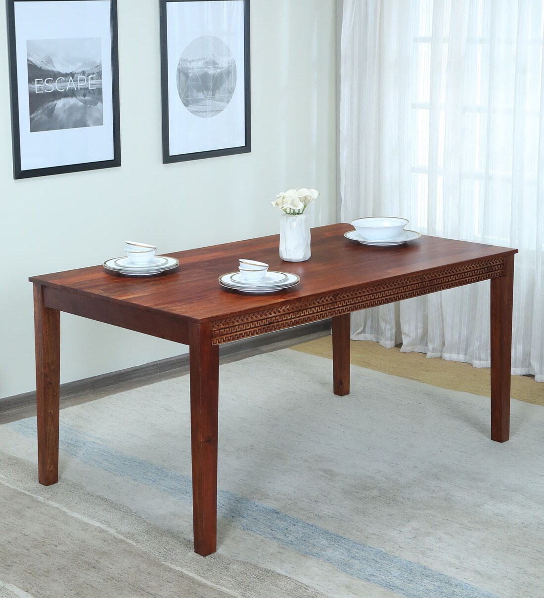 Buy Lima Solid Wood 6 Seater Dining Table In Honey Oak Finish By ...
