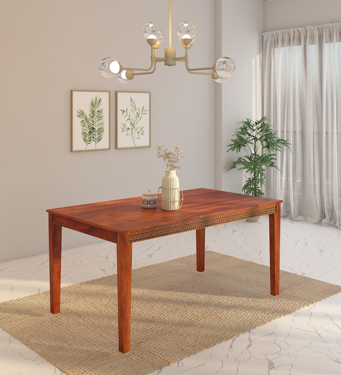 Buy Lima Solid Wood 6 Seater Dining Table In Honey Oak Finish at 12% ...