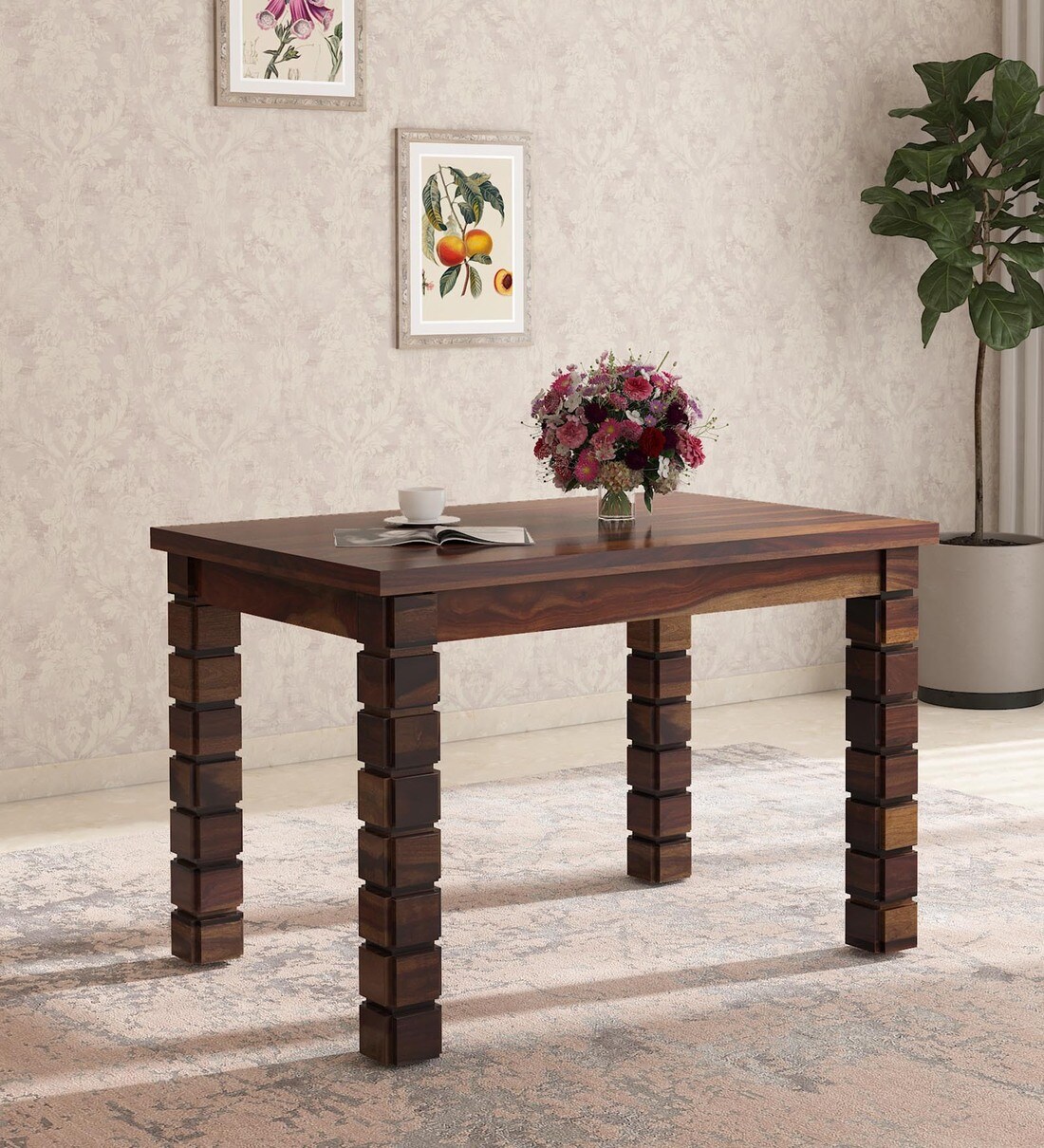 Buy Lincoln Solid Wood 4 Seater Dining Table in Provincial Teak Finish ...