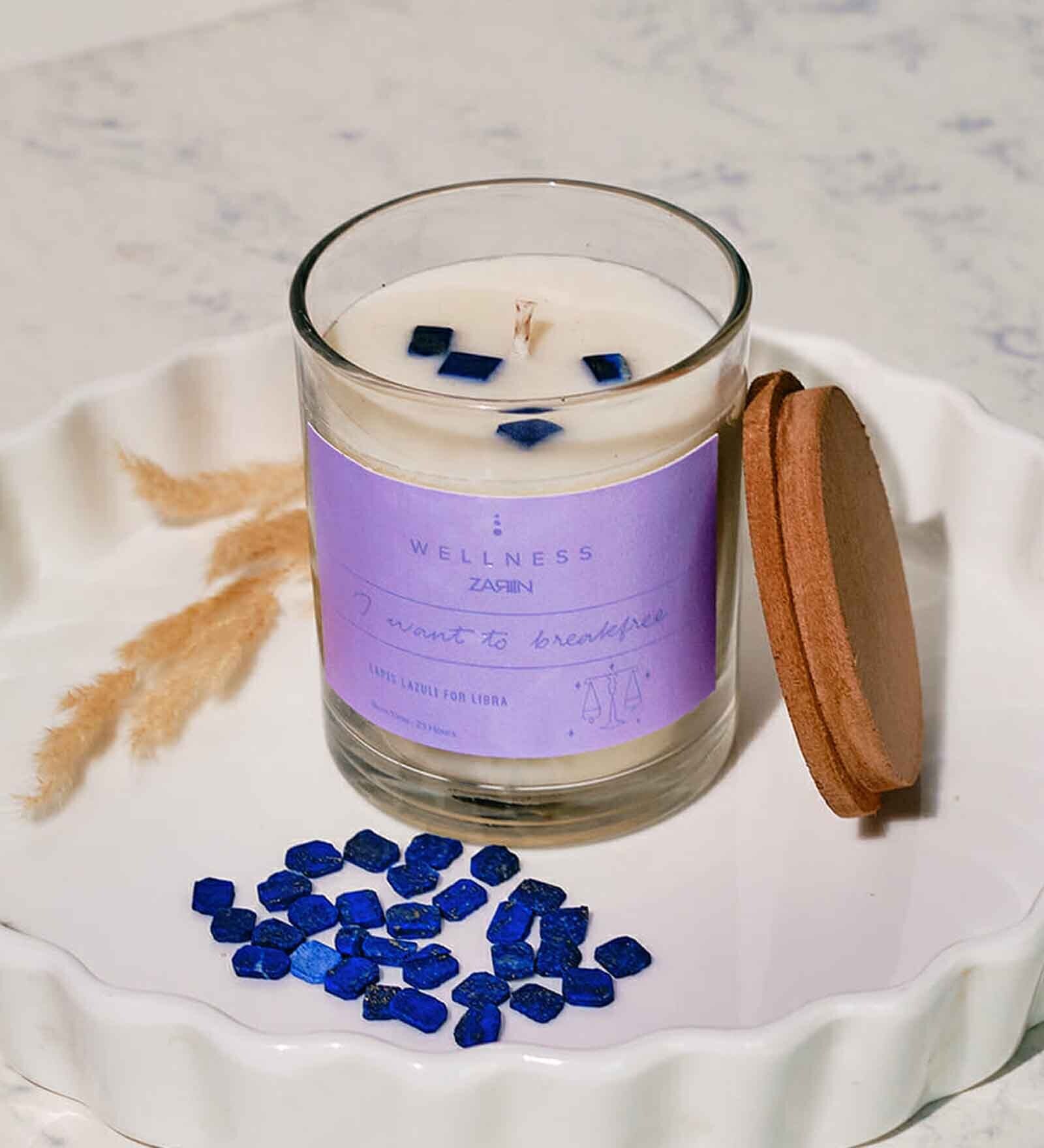Buy Libra Zodiac Candle Glass & Wax With Lapis Lazuli Stone at 17% OFF ...