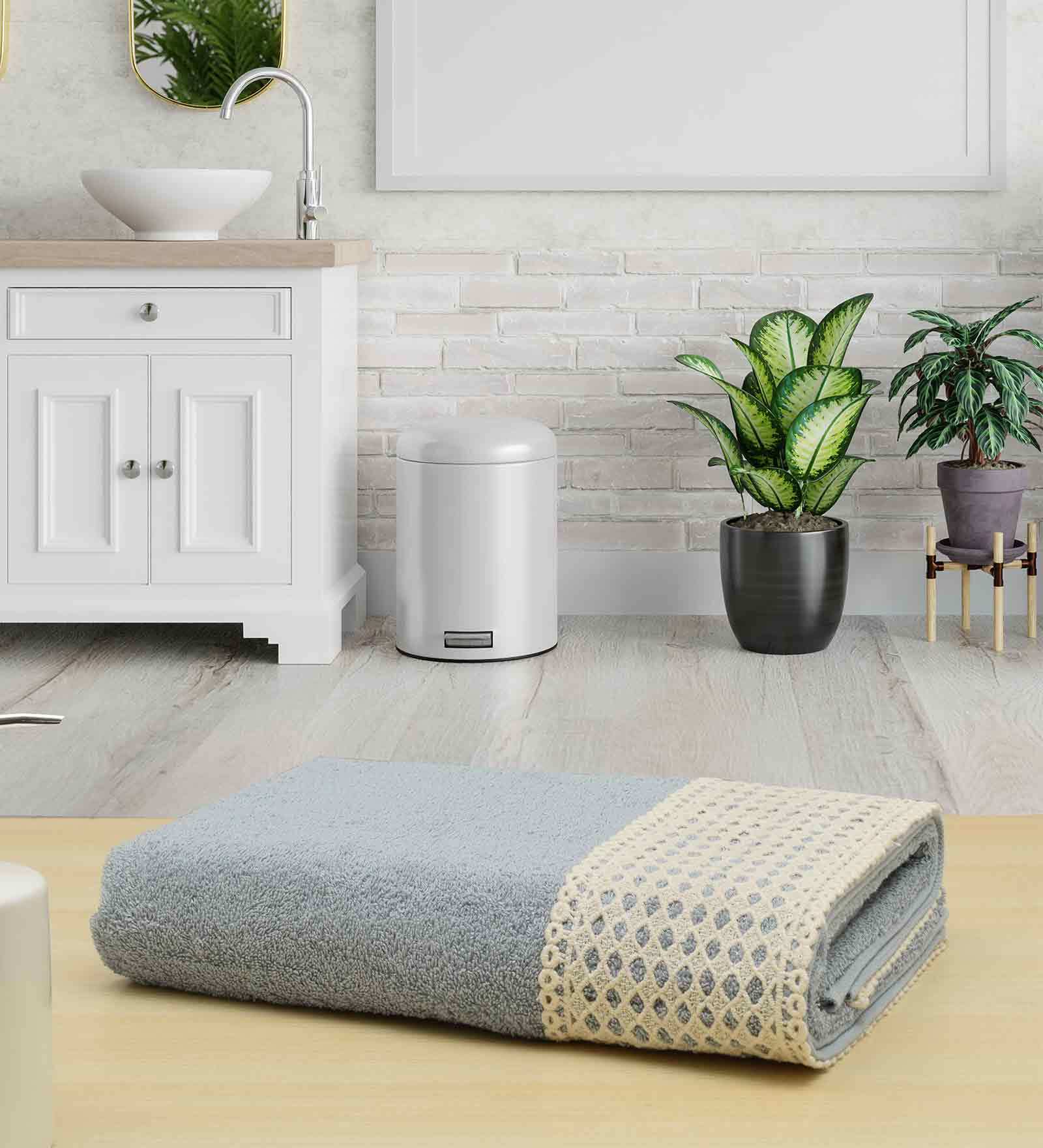 Buy Blue Patterned 450 GSM Cotton Bath Towel by RANGOLI at 5% OFF by ...