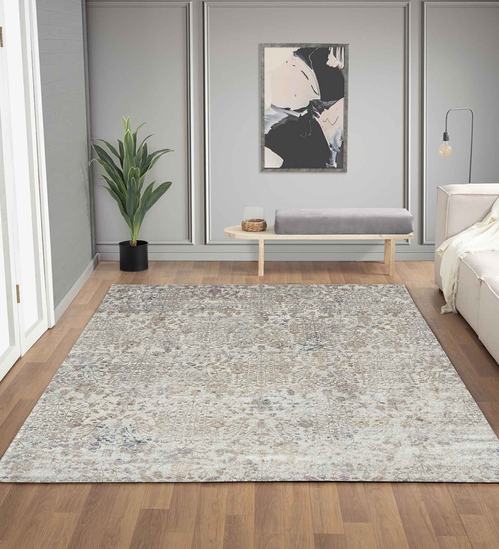 Buy Light Grey Polyester Abstract 4 x 6 Feet Machine Made Carpet by ...