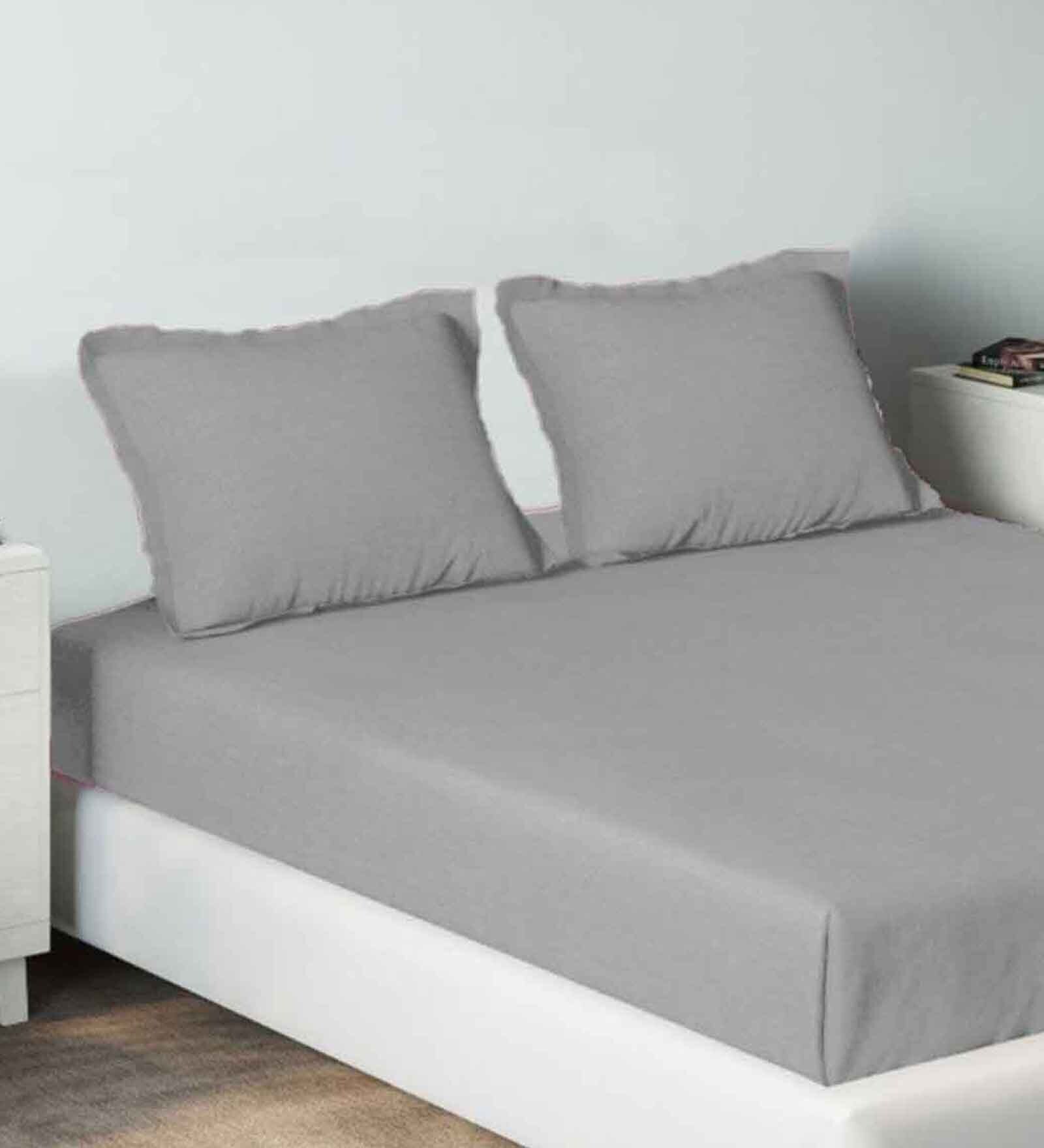 Buy Light Grey Solid 210TC Cotton 17 x 27 Inches Pillow Covers (Set of ...