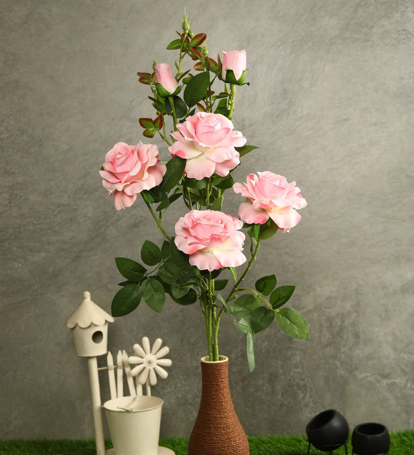 Buy Light Pink Polyester Fabric Stunning Artificial Light Rose Flowers ...