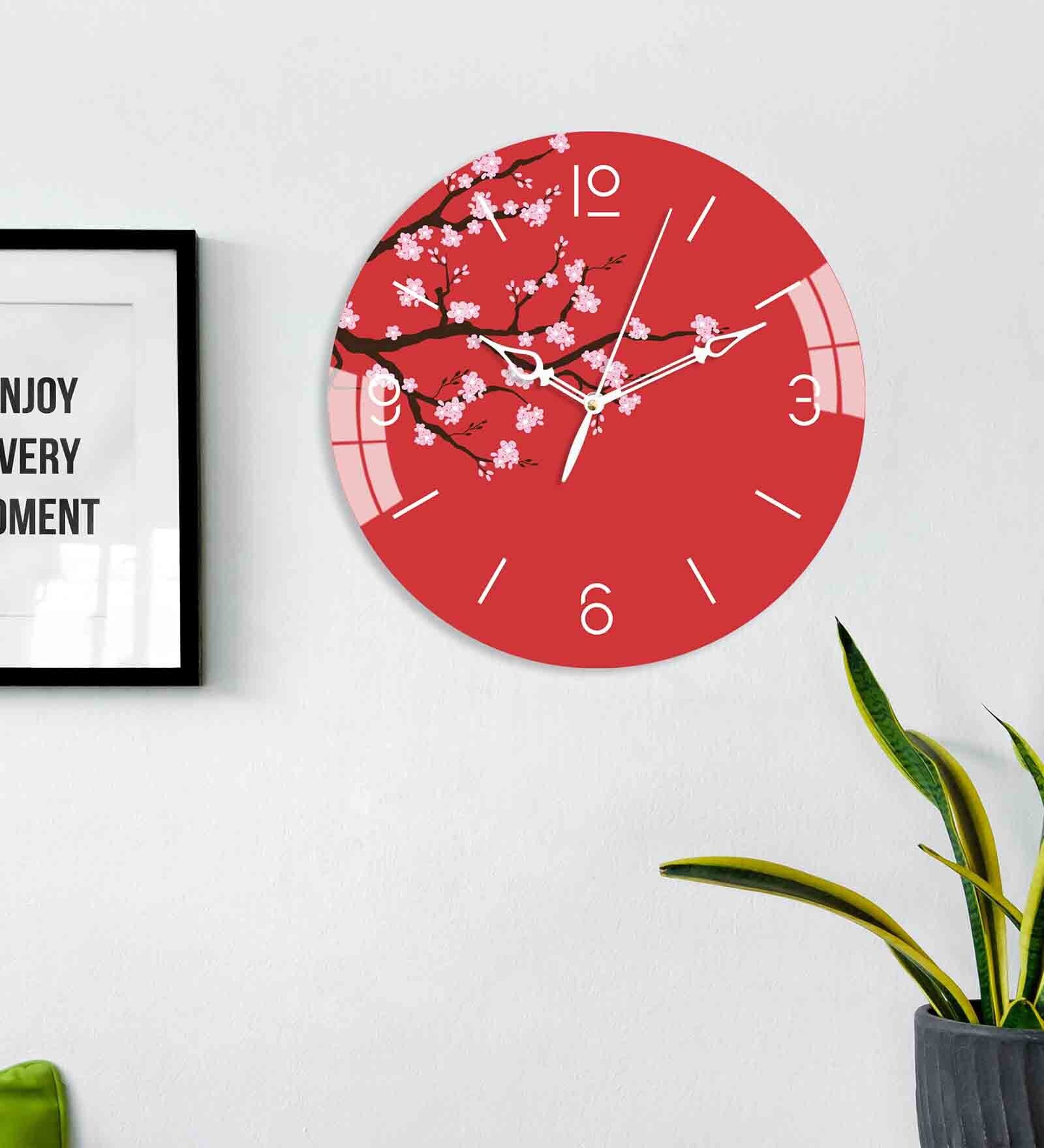 Buy Light Red Flowers Acrylic Wall Clock at 17% OFF by The Next Decor ...