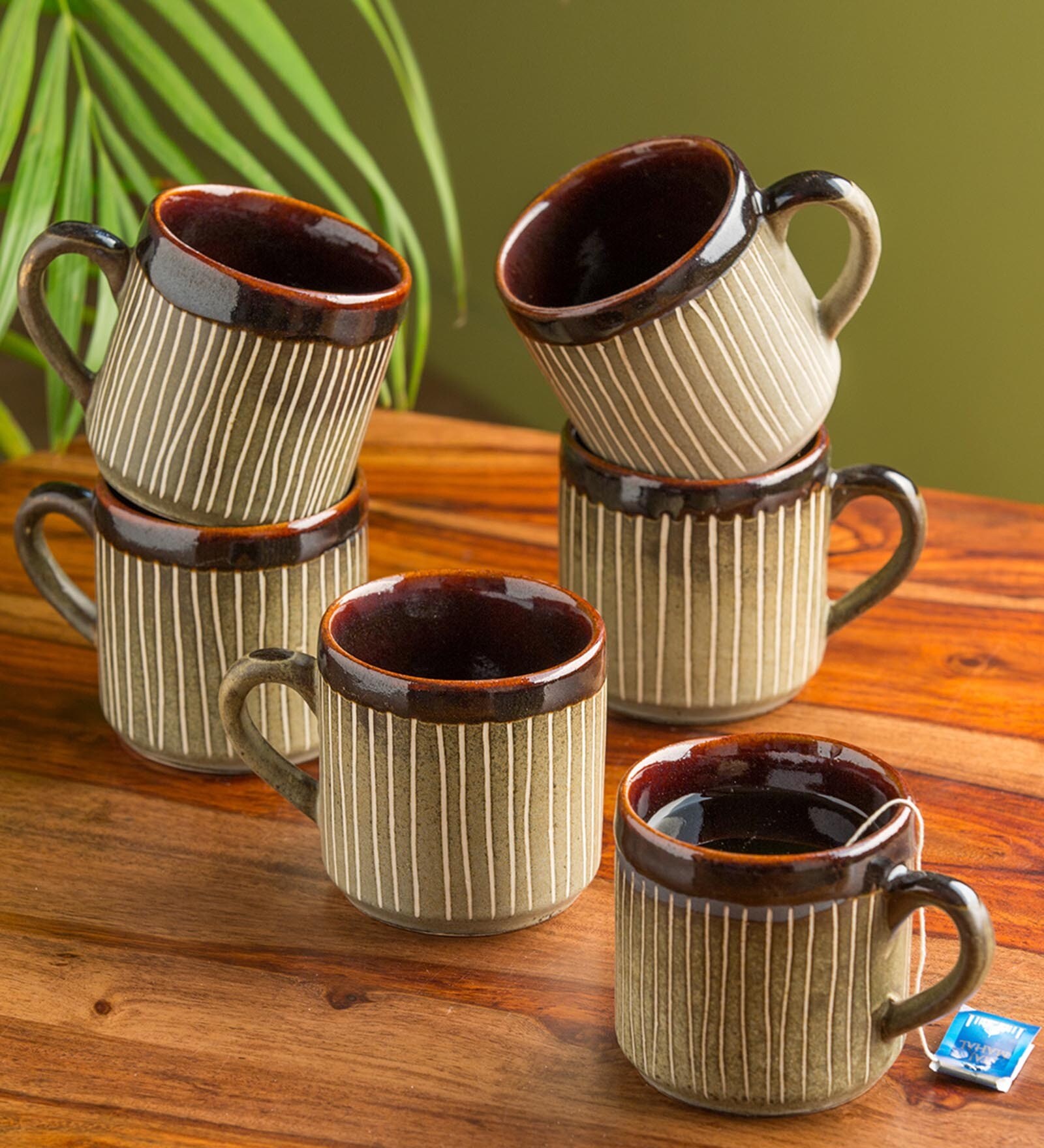 Buy Line Sips Hand- Painted 170ml Multicolour Ceramic (Set of 12) Tea ...