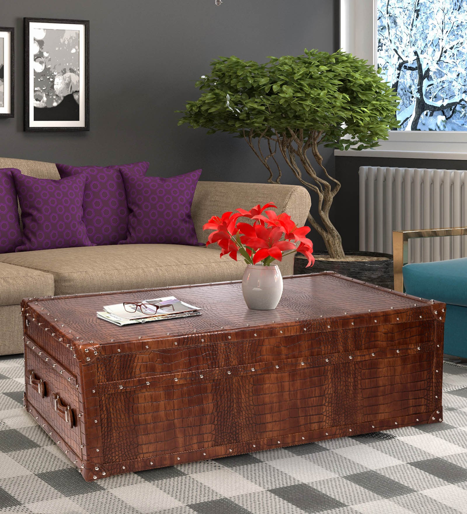 Buy Linnaeus Center Table in Brown Leather By Three Sixty Online - VIP ...