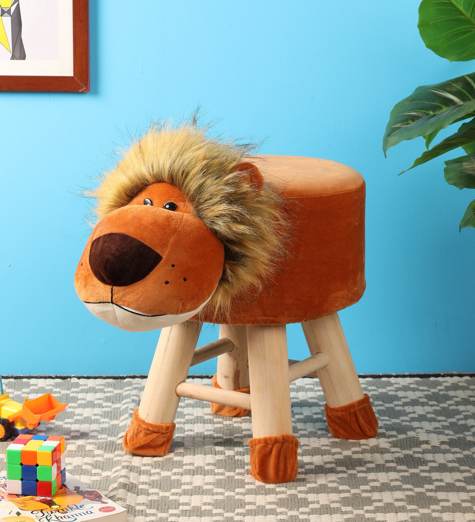 Buy Lion Kids Stool in Brown Colour by BestP Online - Kids Stools ...