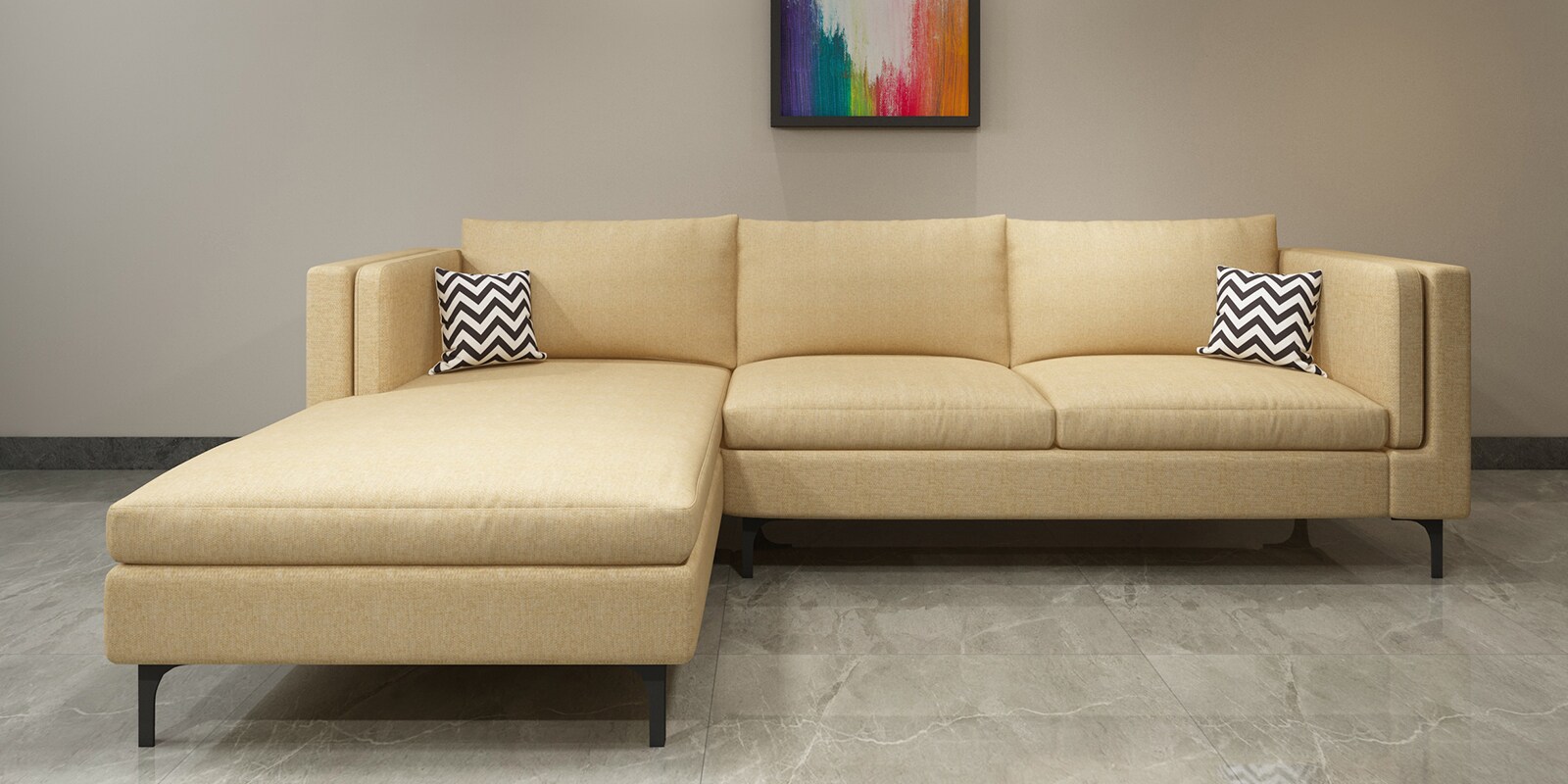 Buy Lima Fabric RHS Sectional Sofa In Beige Colour, at 27% OFF by Adorn Homez | Pepperfry