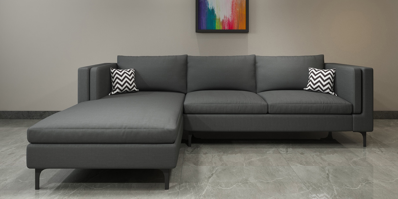 Buy Lima Fabric RHS Sectional Sofa In Dark Grey Colour, at 27% OFF by Adorn Homez | Pepperfry