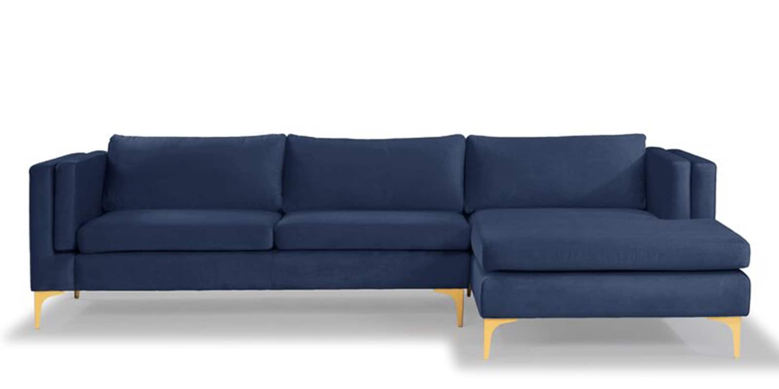 Buy Lima Velvet LHS Sectional Sofa In Navy Blue Colour at 44% OFF by Adorn Homez | Pepperfry
