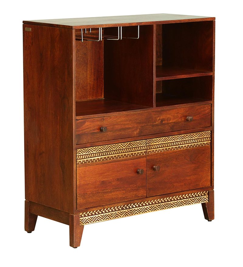 Buy Lima Solid Wood Bar Cabinet In Honey Oak Finish By Woodsworth ...