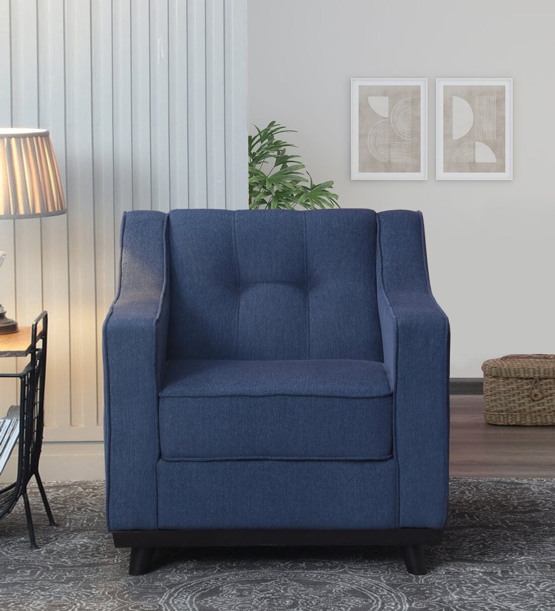 Buy Tignes Fabric 1 Seater Sofa In Navy Blue Colour By Woodsworth ...