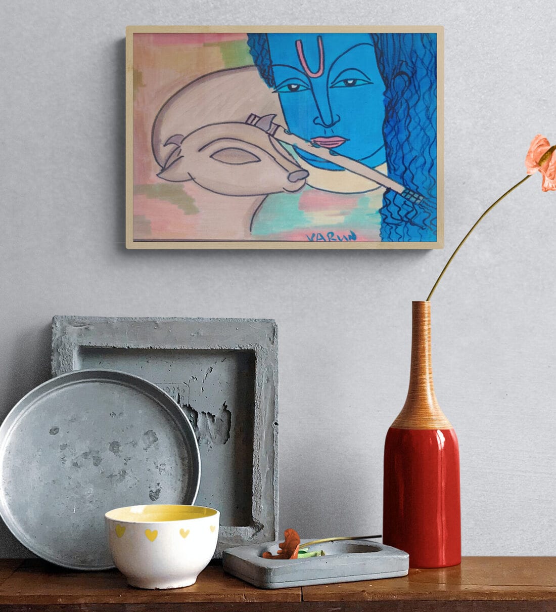 Buy Lord Krishna Handmade Water Based Colours On Unframed Canvas ...