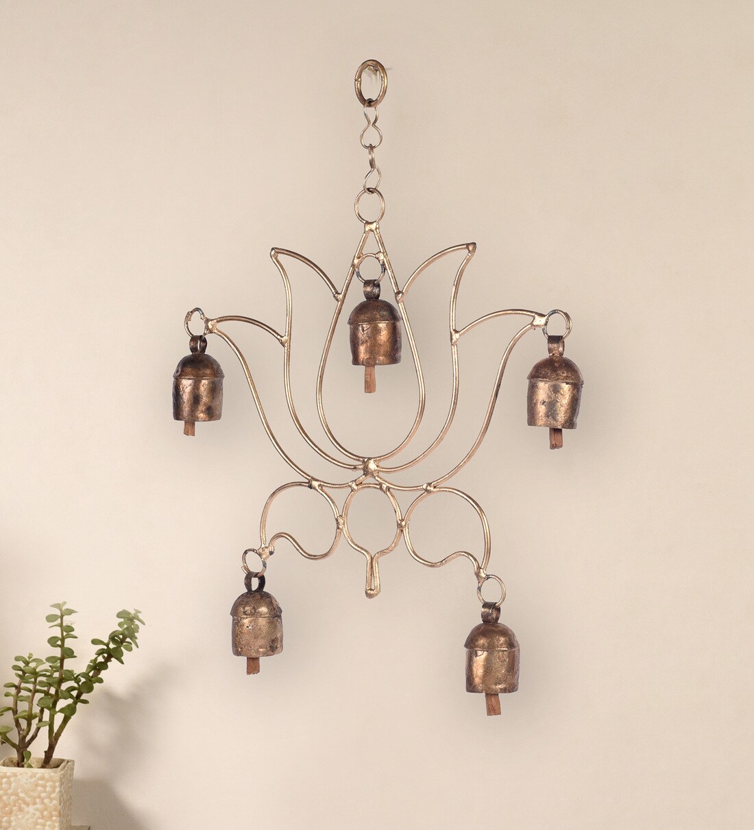Buy Lotus Gold Colour Copper Wind Chime Bell by Unravel India at 21% ...