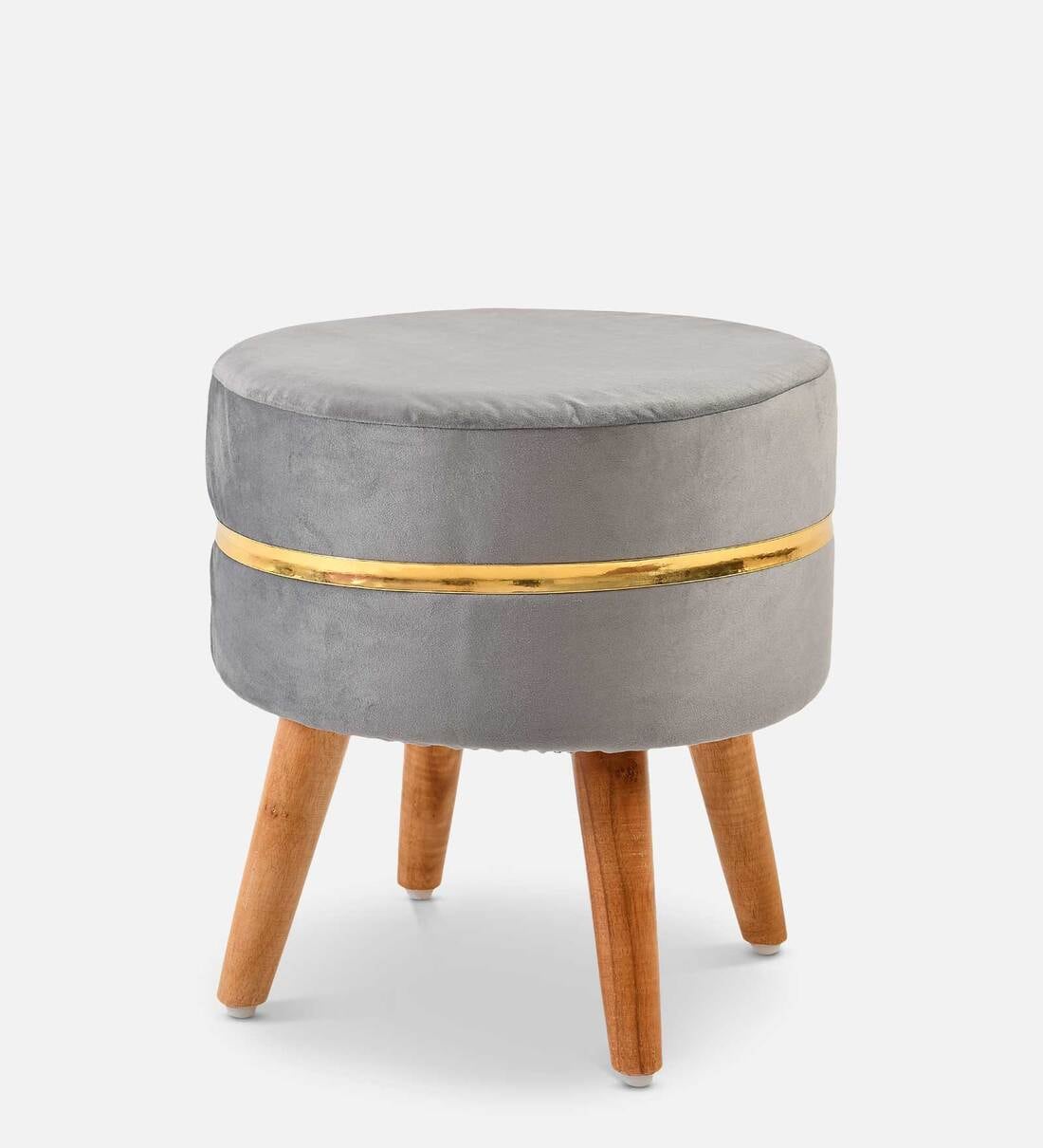 Buy Lotus Velvet Seating Stool in Grey Colour by Riance Creations ...