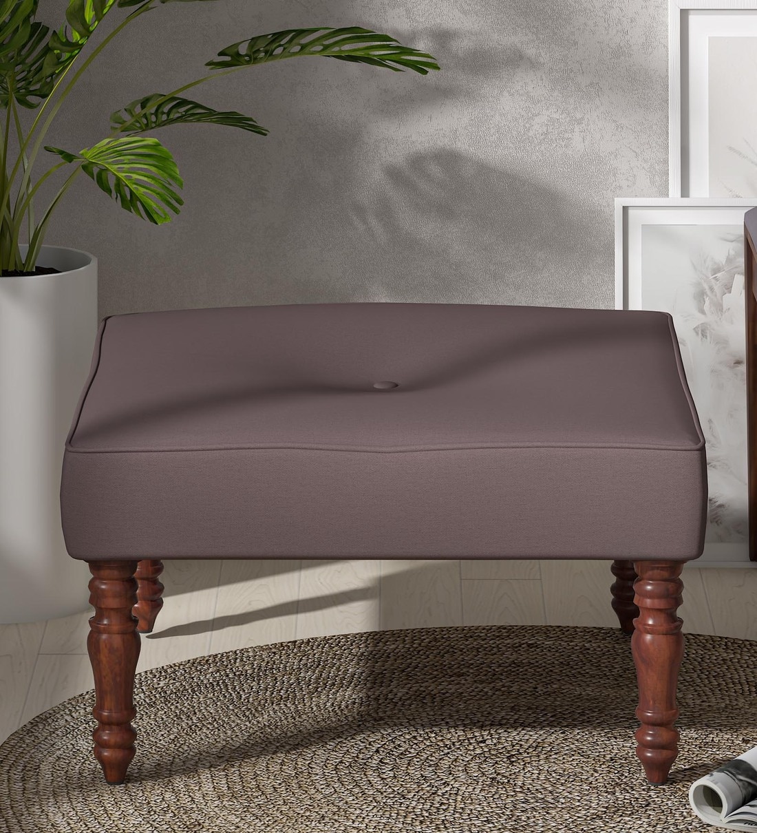 Buy Louis Upholstered Seating Stool In Light Brown & Honey Oak Finish ...