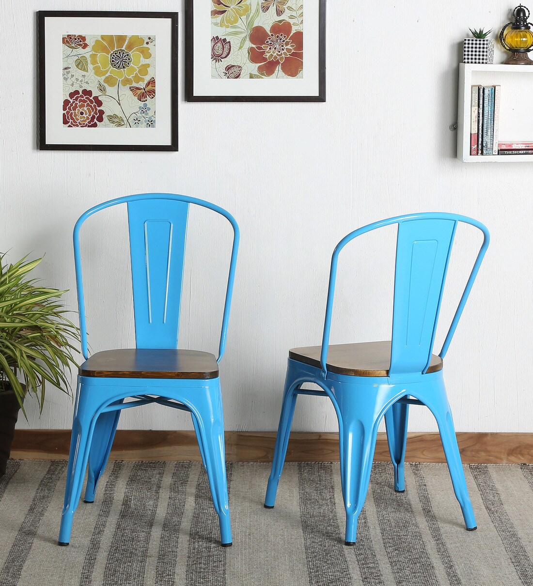 Buy Loy Tolix Chair (Set Of 2) In Blue Colour With Wooden Seat at 2% ...