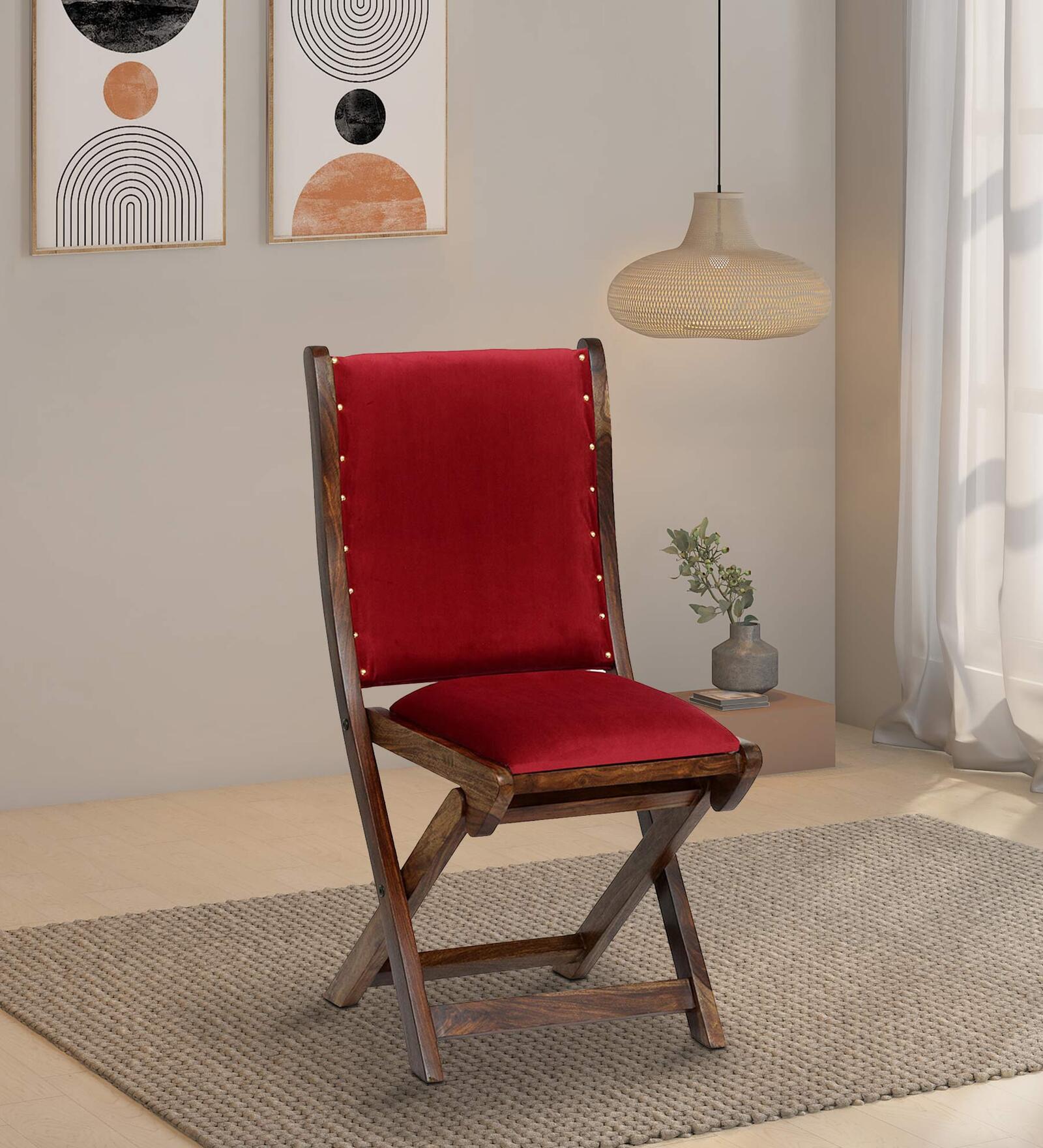 Buy Lora Sheesham Wood Upholstered Folding Chair In Red Colour at 30% ...