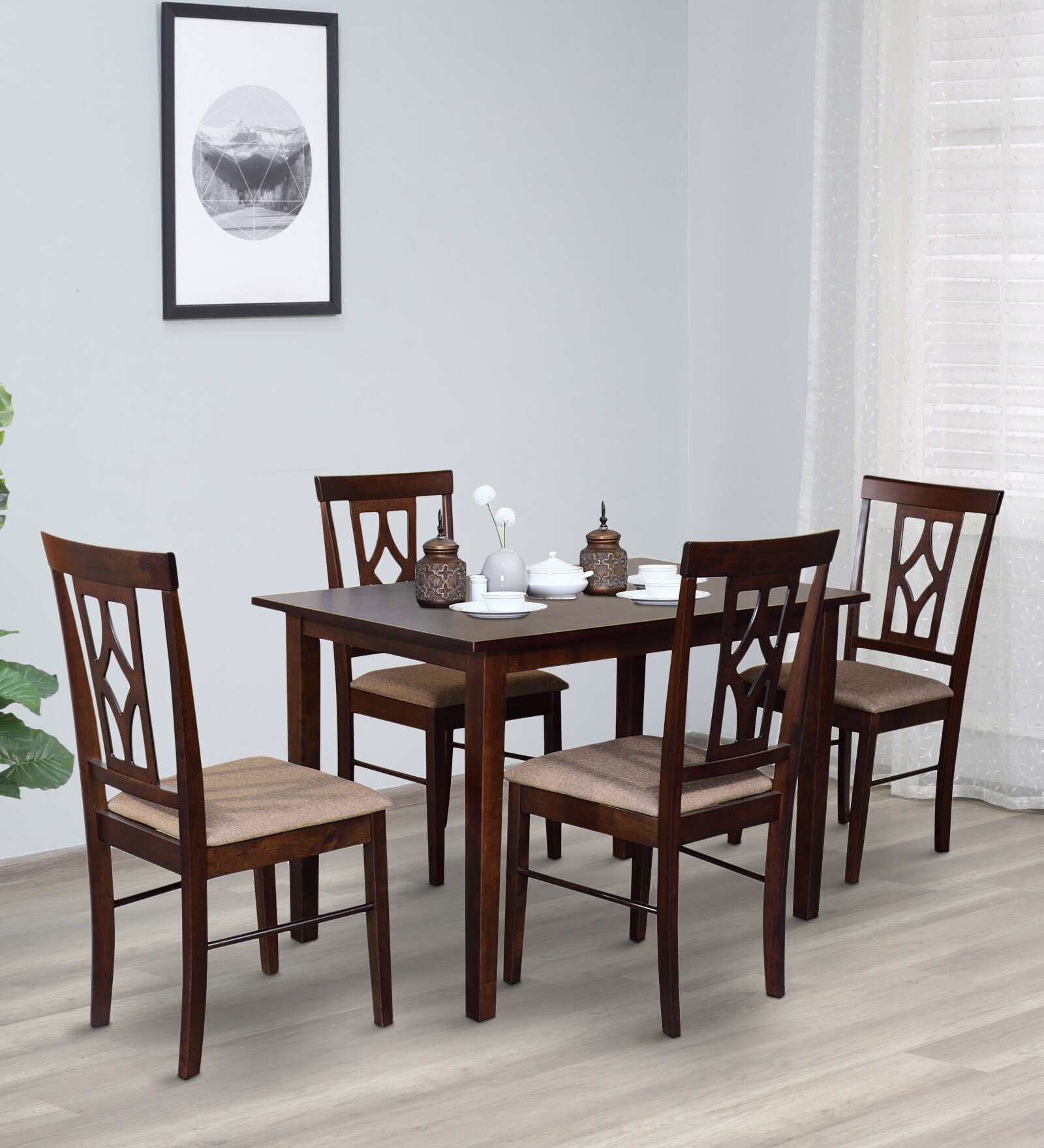 Buy Lorelei Solid Wood 4 Seater Dining Set in Walnut Finish at 23% OFF ...
