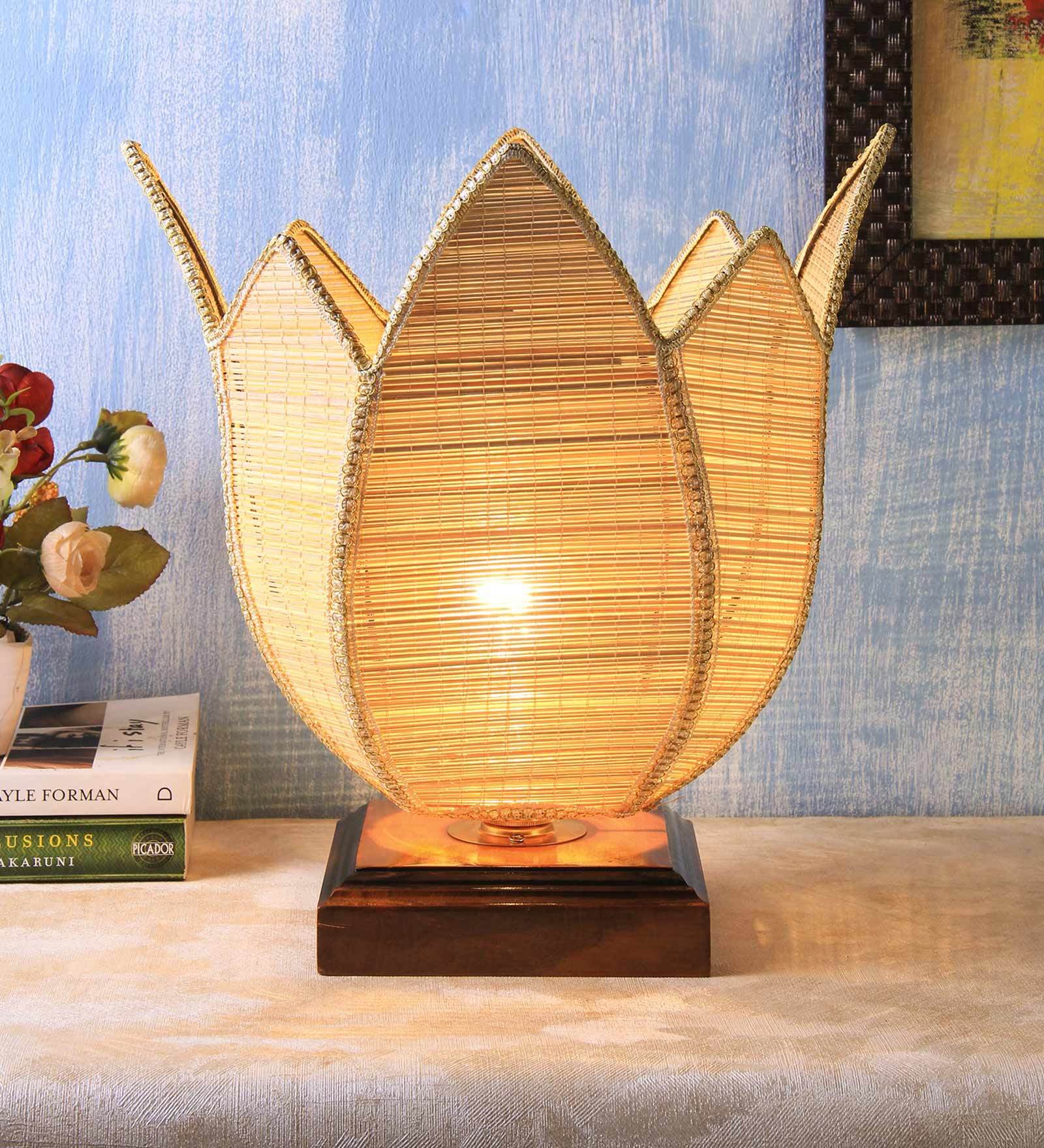 Buy Lotus Bamboo Natural Bamboo Shade Table Lamp with Brown Base by New ...