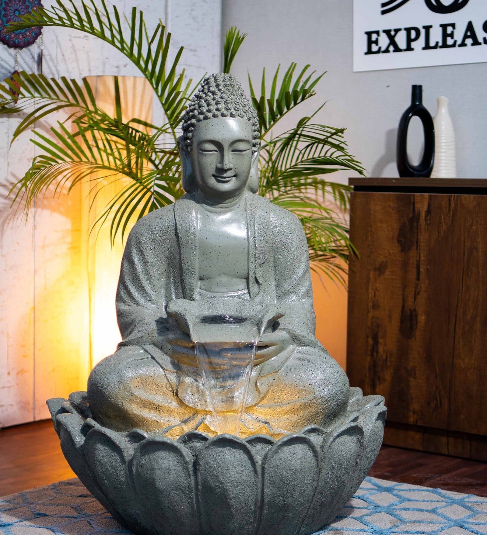 Buy Lotus Buddha Reseda Green Fiber Glass Indoor Water fountain at 35% ...