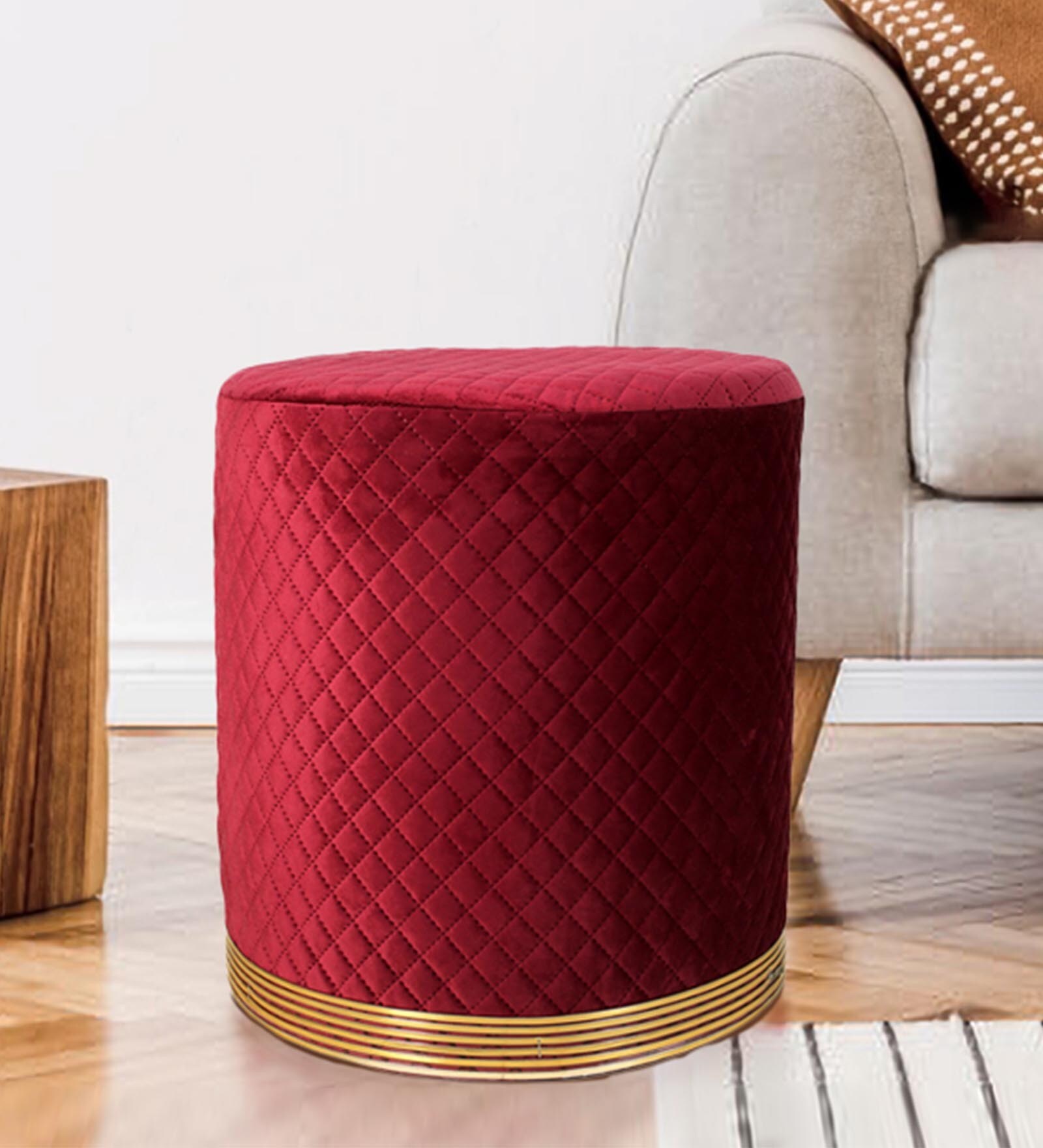 Buy Lounge Fabric Pouffe in Red Colour at 18% OFF by House of Aarna ...