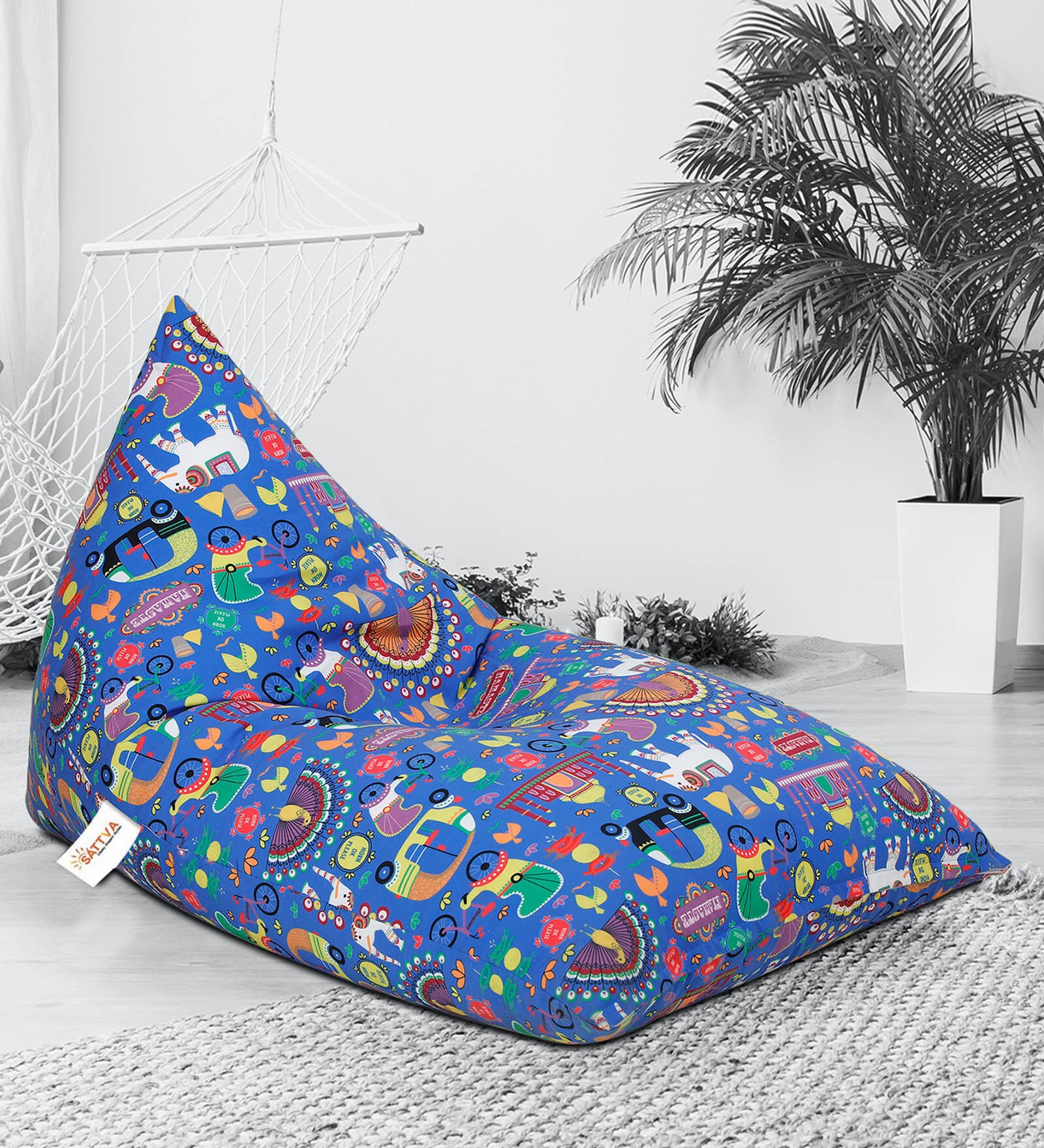 Buy Lounge Pyramid Jumbo Bean Bag with Beans in Blue Indian Print at 38 ...