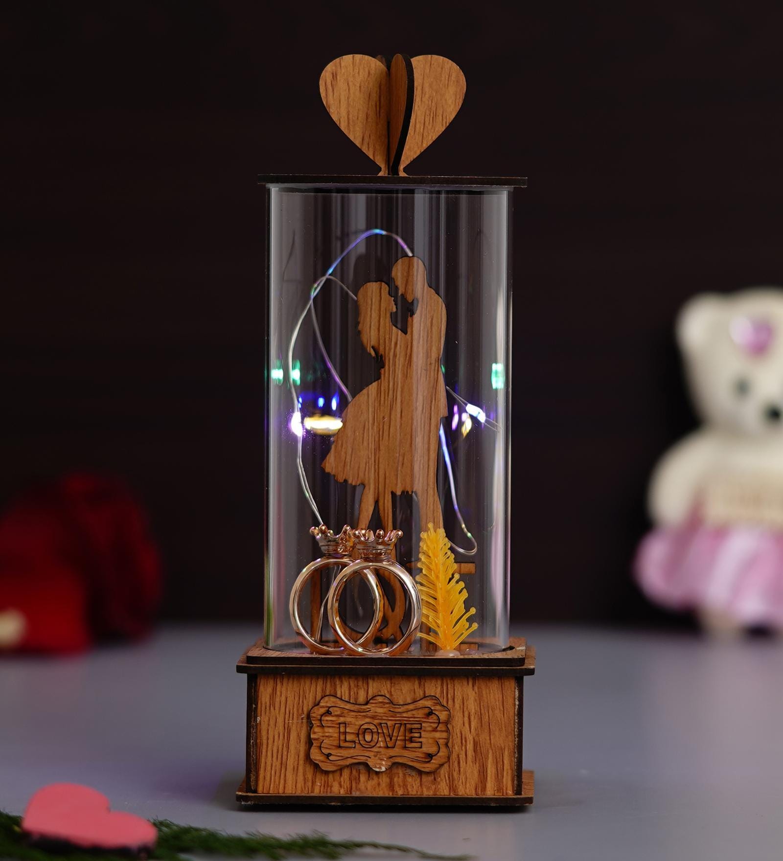 Buy Couple Rings Love Brown Engineered Wood Showpiece With Lights at 33 ...