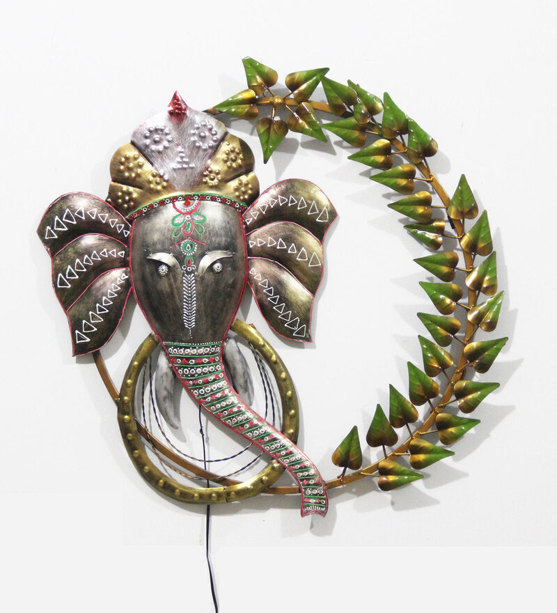Buy Iron Lord Ganesha Wall Art With LED In Multicolour By Malik Design ...