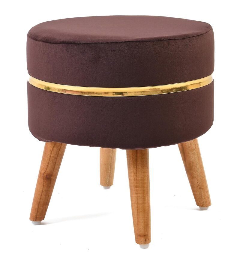 Buy Lotus Velvet Seating Stool in Brown Colour by Riance Creations ...